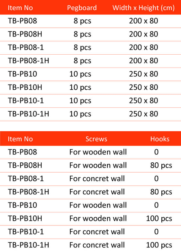 SUPER B TB-PB08, TB-PB10 PEGBOARD TOOL STORAGE